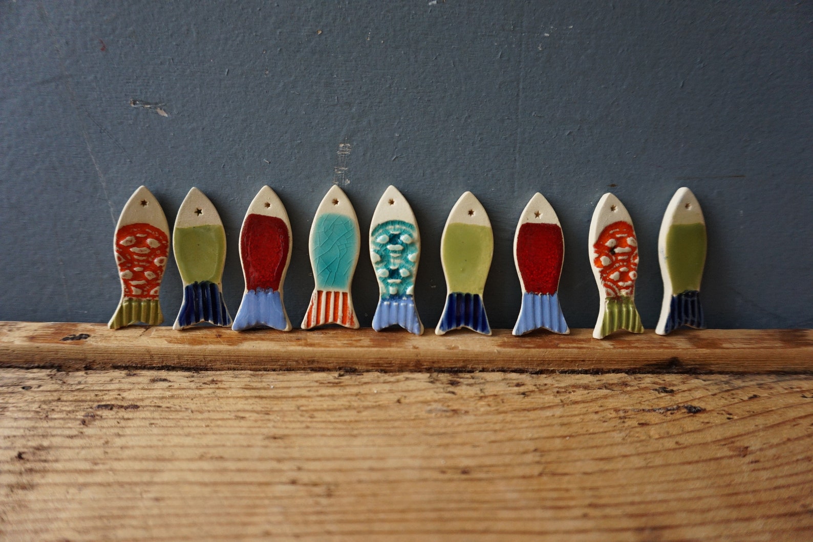 9 Ceramic Fish TILES / Mosaic / Gift Tags / Birthday Favors / | Etsy