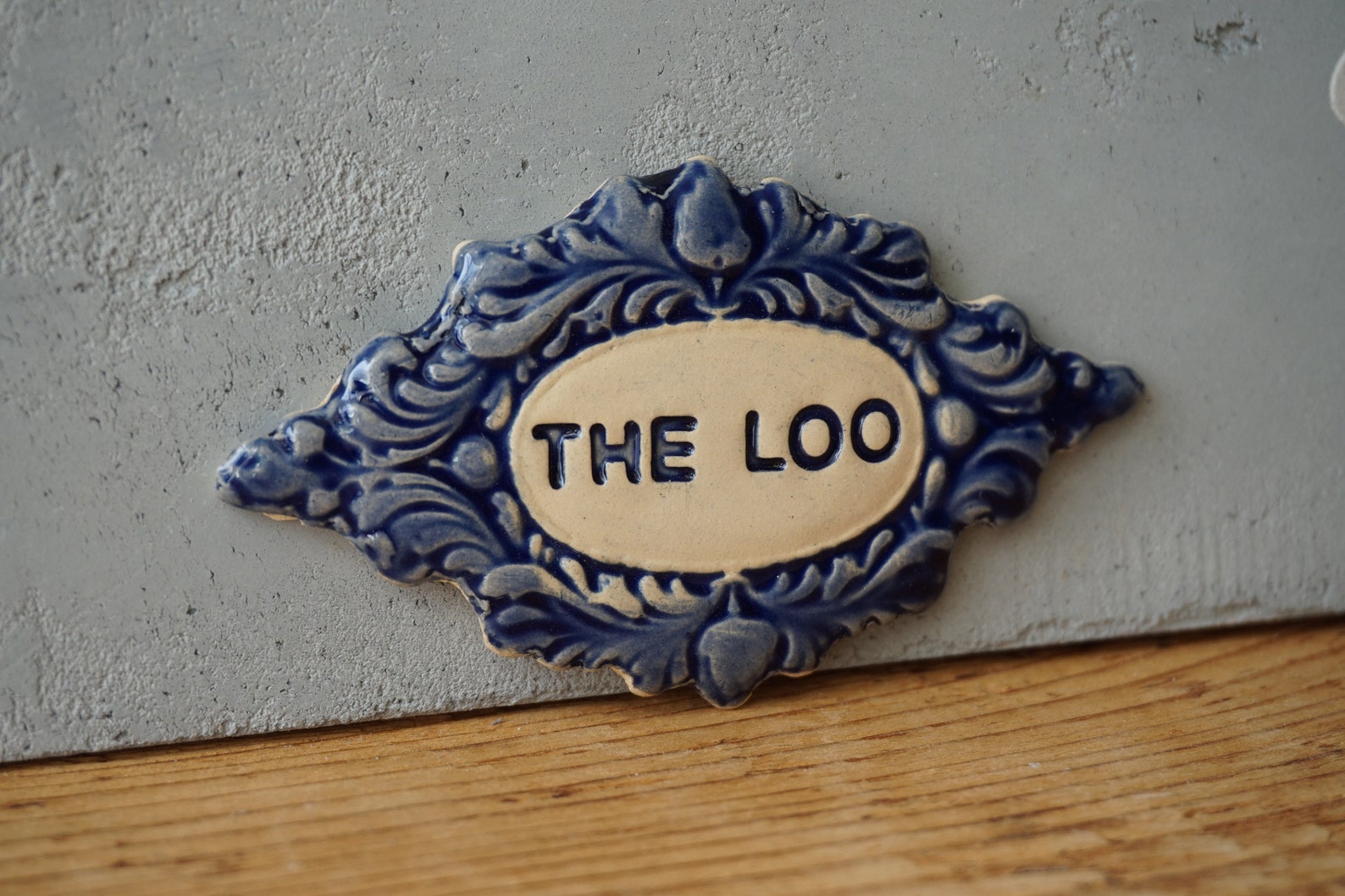 Ceramic "the Loo" Sign: Cobalt Blue Glazed Tile Door Plaque - Etsy