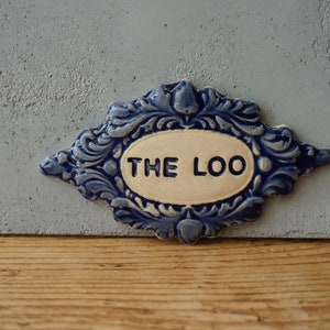 Ceramic "the Loo" Sign: Cobalt Blue Glazed Tile Door Plaque - Etsy
