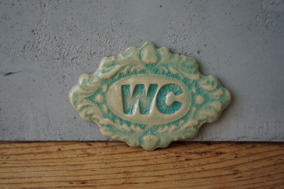 WC Sign / Vintage Home Decor / Ceramic Door Sign / Blue Bathroom Sign ...