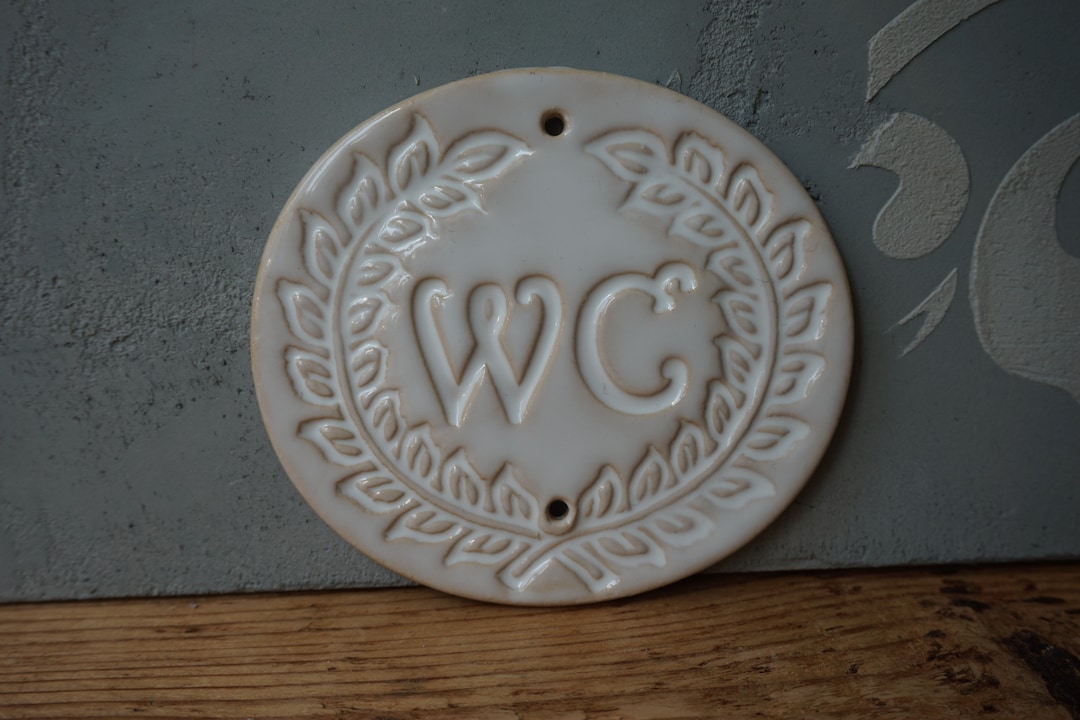 White Glazed Ceramic WC Sign - Bathroom Door Plaque - Etsy