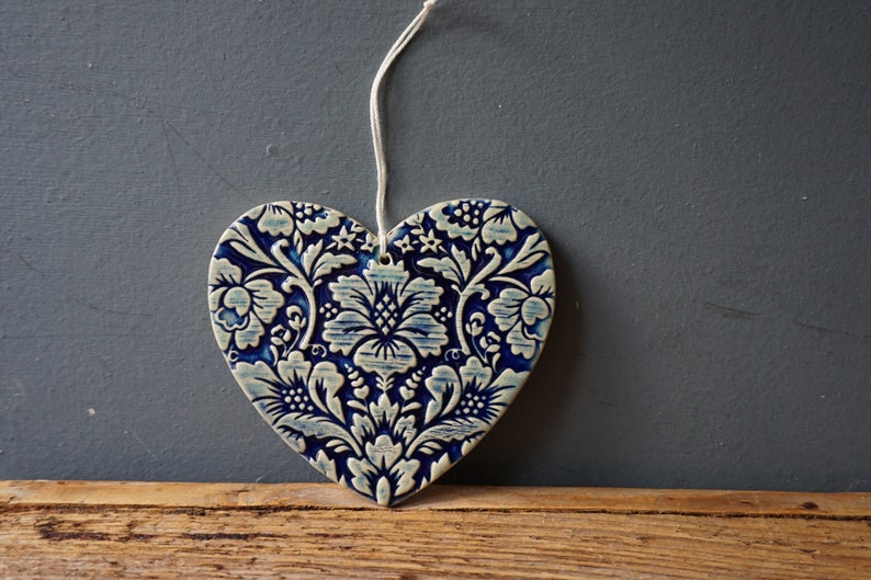 Large Ceramic Heart / Damask Ornament / Christmas Heart - Etsy