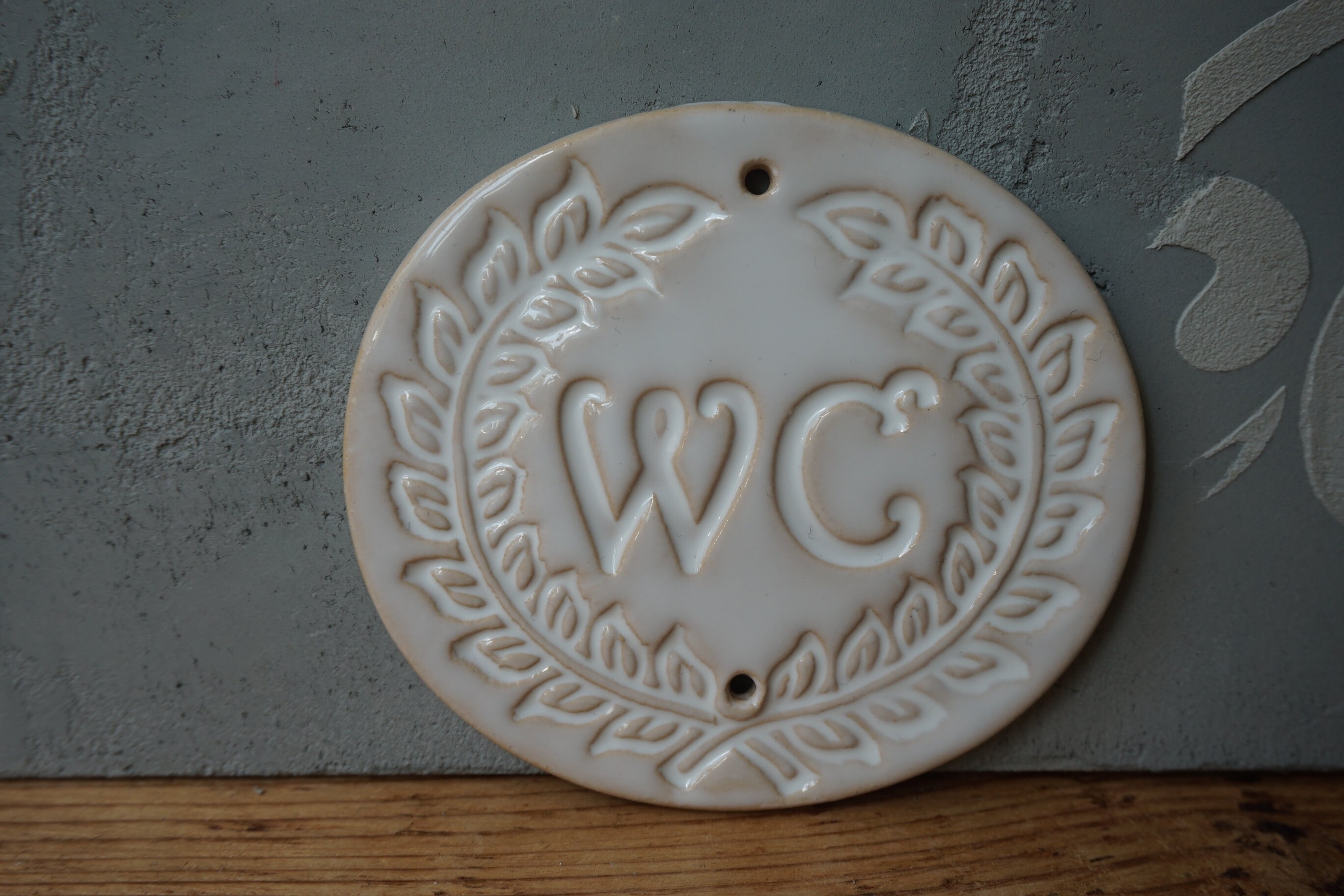 White Glazed Ceramic WC Sign - Bathroom Door Plaque - Etsy
