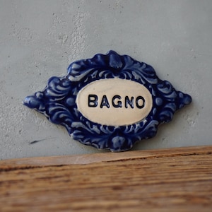 Vintage Style Ceramic BAGNO Door Sign: Cobalt Blue Glaze, 3.75x2 In - Etsy