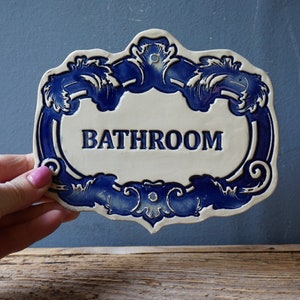 Vintage Style Ceramic Bathroom Sign: Cobalt Blue Glaze, WC Door Plaque ...