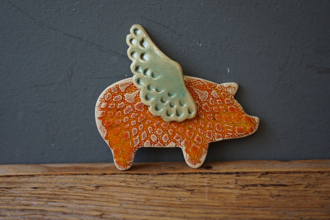 Ceramic Flying Pig Magnet / Guardian - Etsy