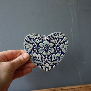Large Ceramic Heart / Damask Ornament / Christmas Heart - Etsy