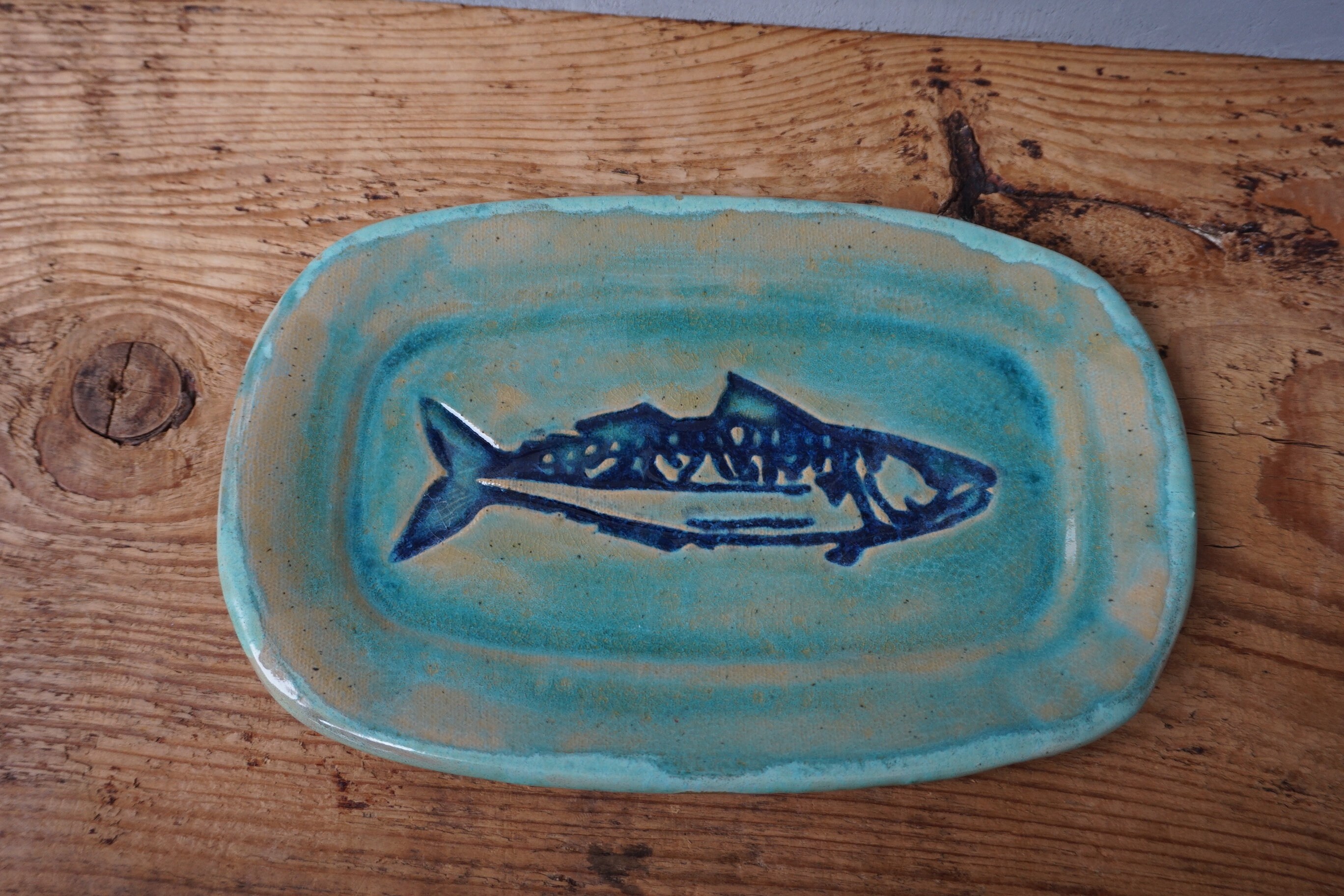 Turquoise Ceramic Plate With FISH / Blue Serving Dish / Serving Tray ...