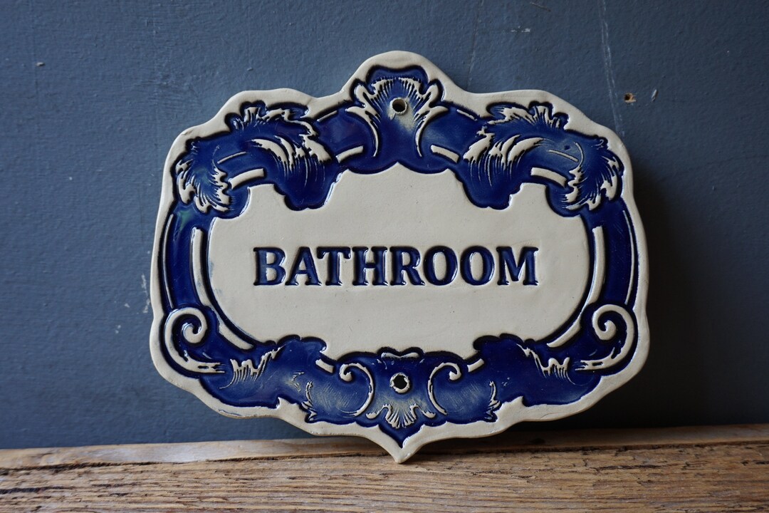 Vintage Style Ceramic Bathroom Sign: Cobalt Blue Glaze, WC Door Plaque ...