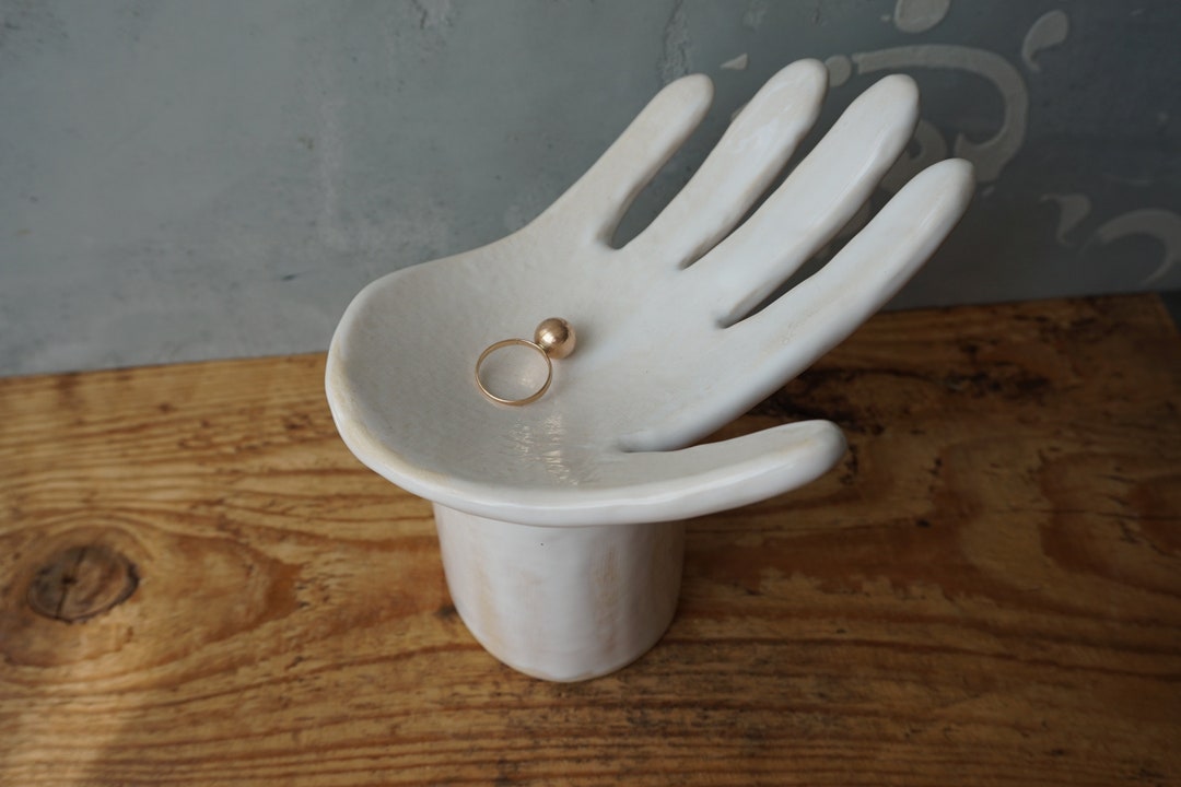 Ceramic HAND Sculpture / Ring Dish / White Art Object / CANDLE Holder ...
