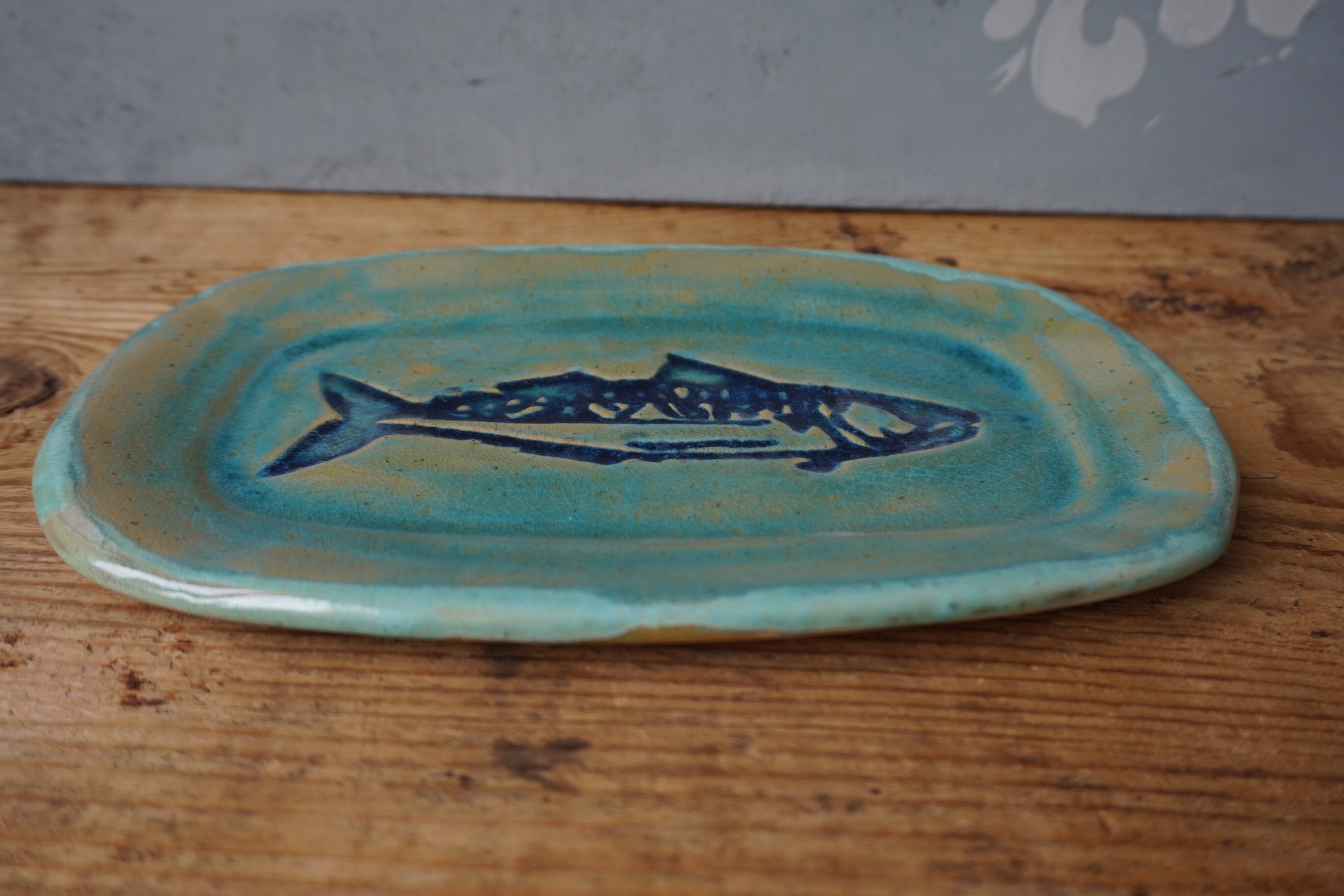 Turquoise Ceramic Plate With FISH / Blue Serving Dish / Serving Tray ...