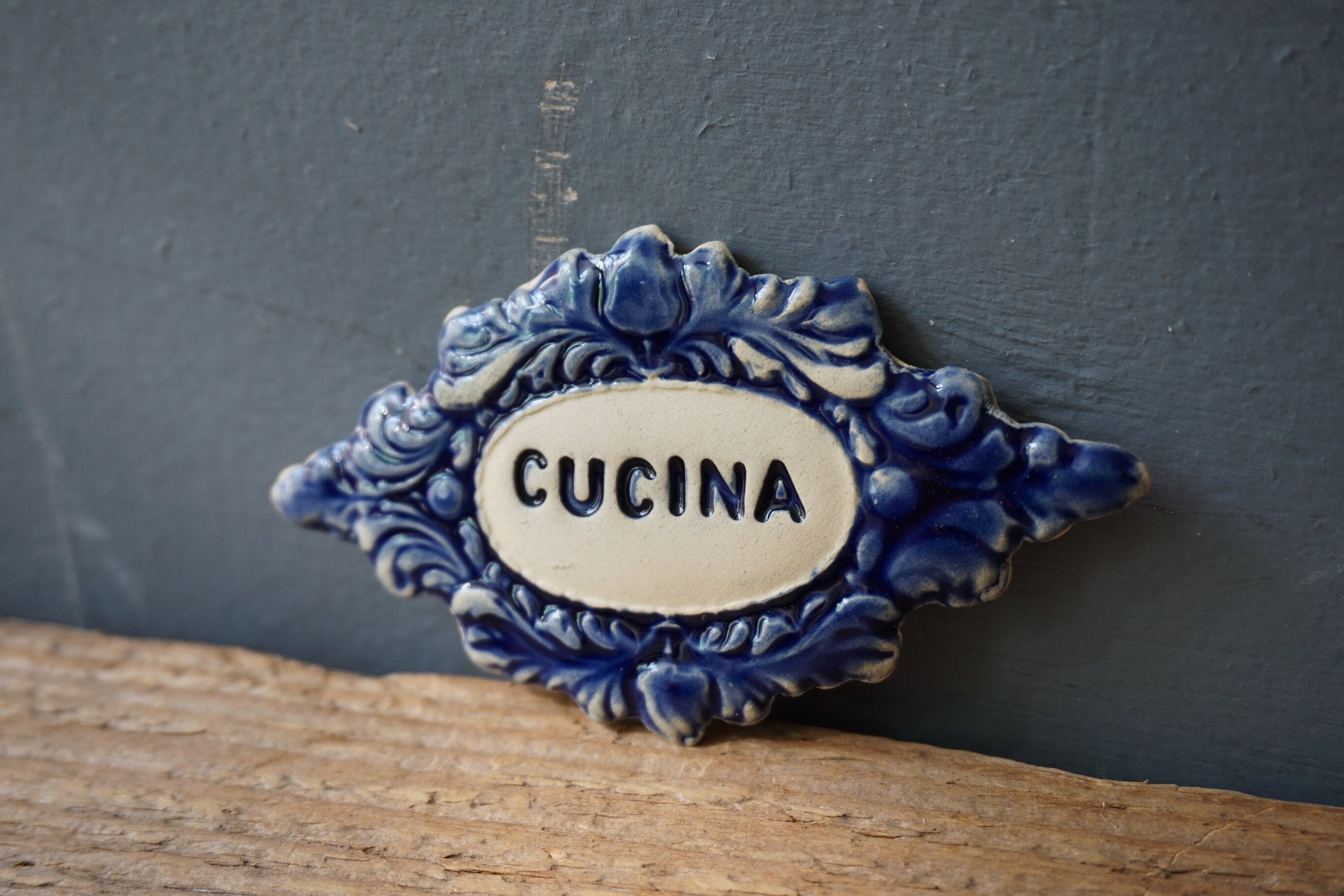 CUCINA Ceramic Door Sign: Cobalt Blue Glaze, Kitchen Decor - Etsy