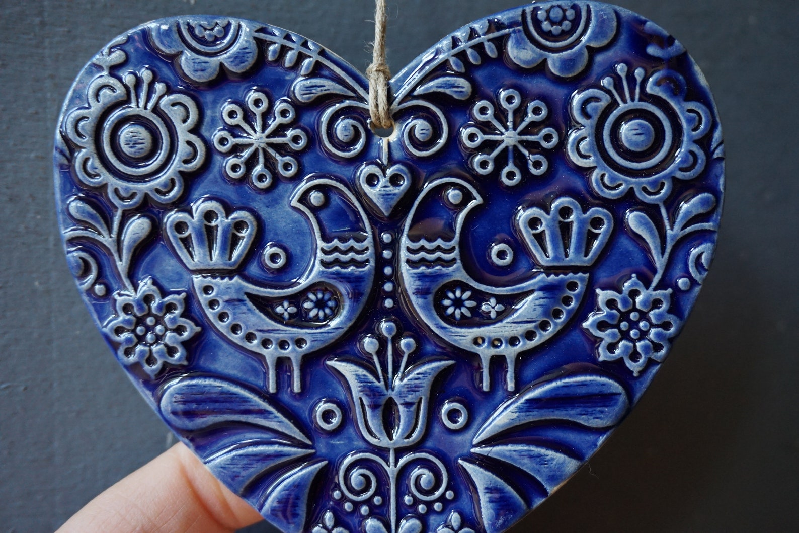 Blue Ceramic Heart / Scandinavian Ornament / Cobalt Blue Wall Sign ...