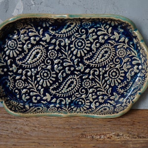 Cobalt Blue Paisley Plate / Ceramic Appetizer Dish / Cheese Board ...