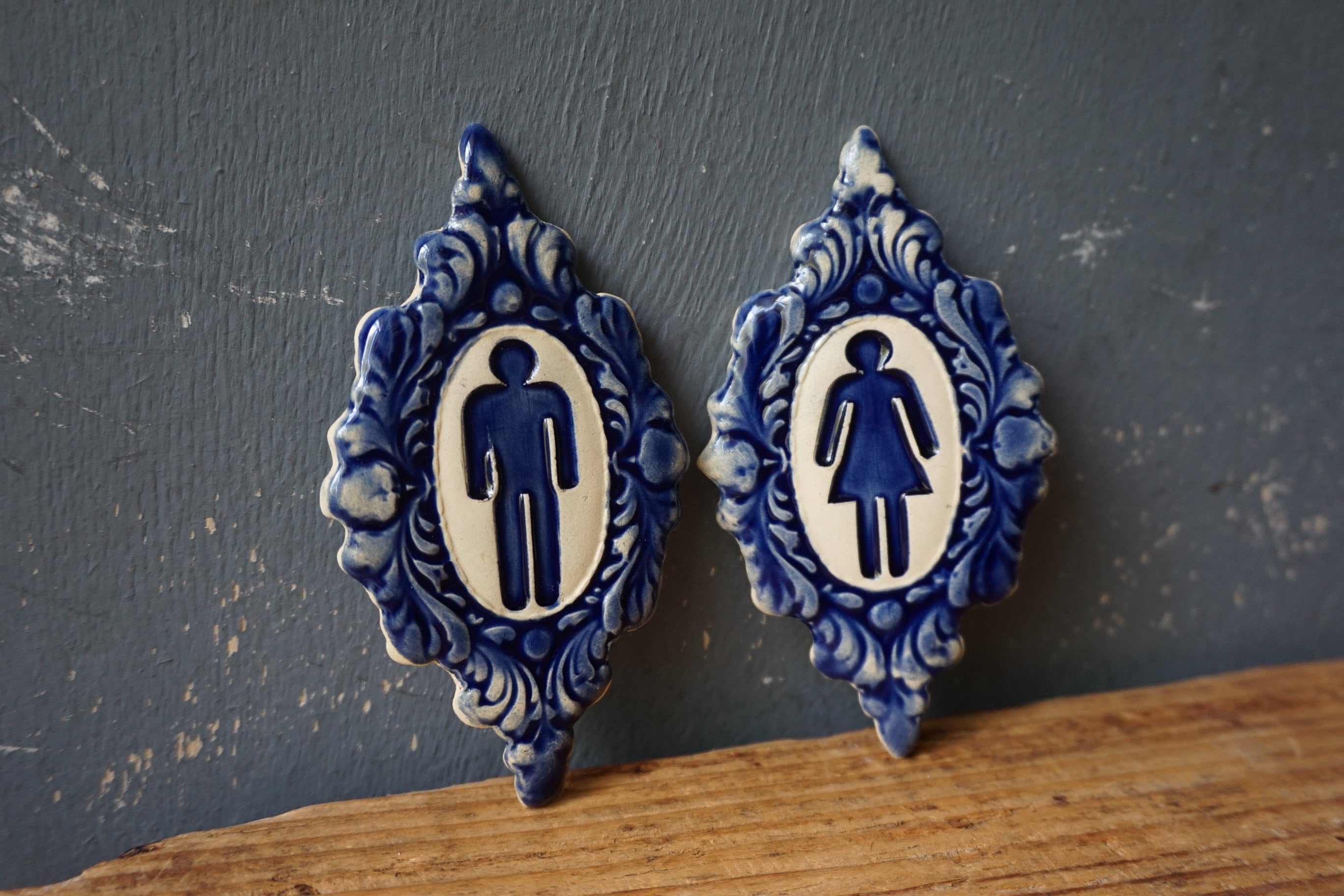 Vintage Style Ceramic WC Door Sign: Cobalt Blue Glaze - Etsy