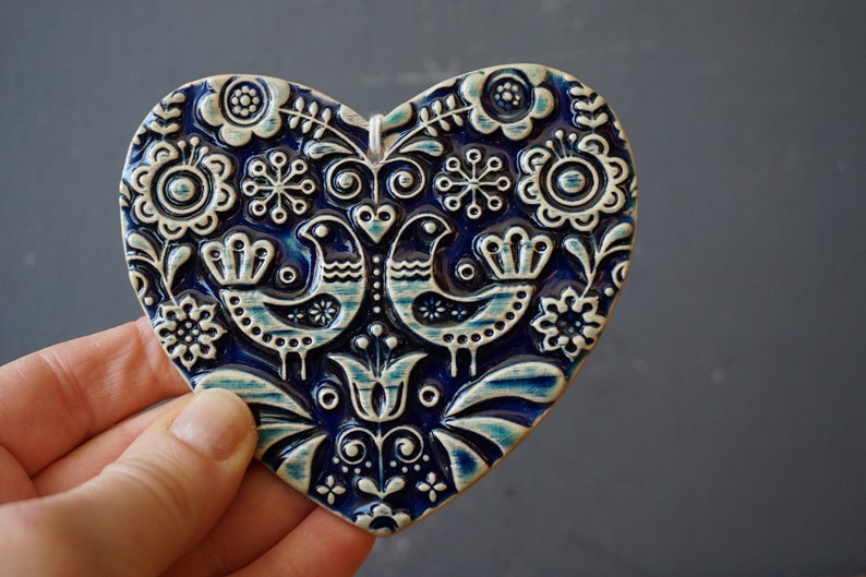 Blue Ceramic Heart / Scandinavian Ornament / Cobalt Blue Wall Sign ...
