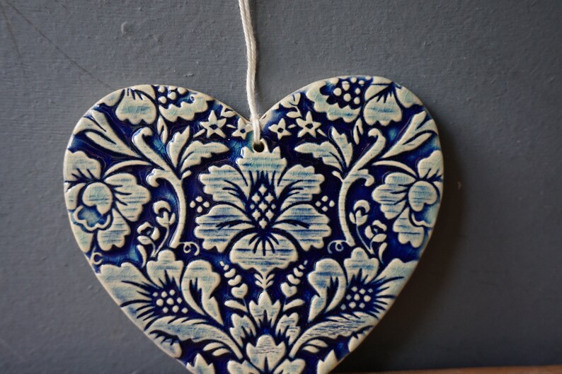 Large Ceramic Heart / Damask Ornament / Christmas Heart - Etsy