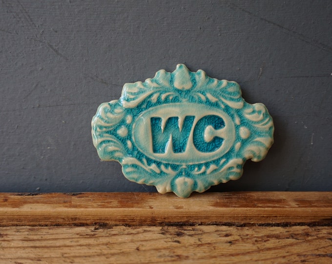 WC Sign / Vintage Home Decor / Ceramic Door Sign / Blue Bathroom Sign ...