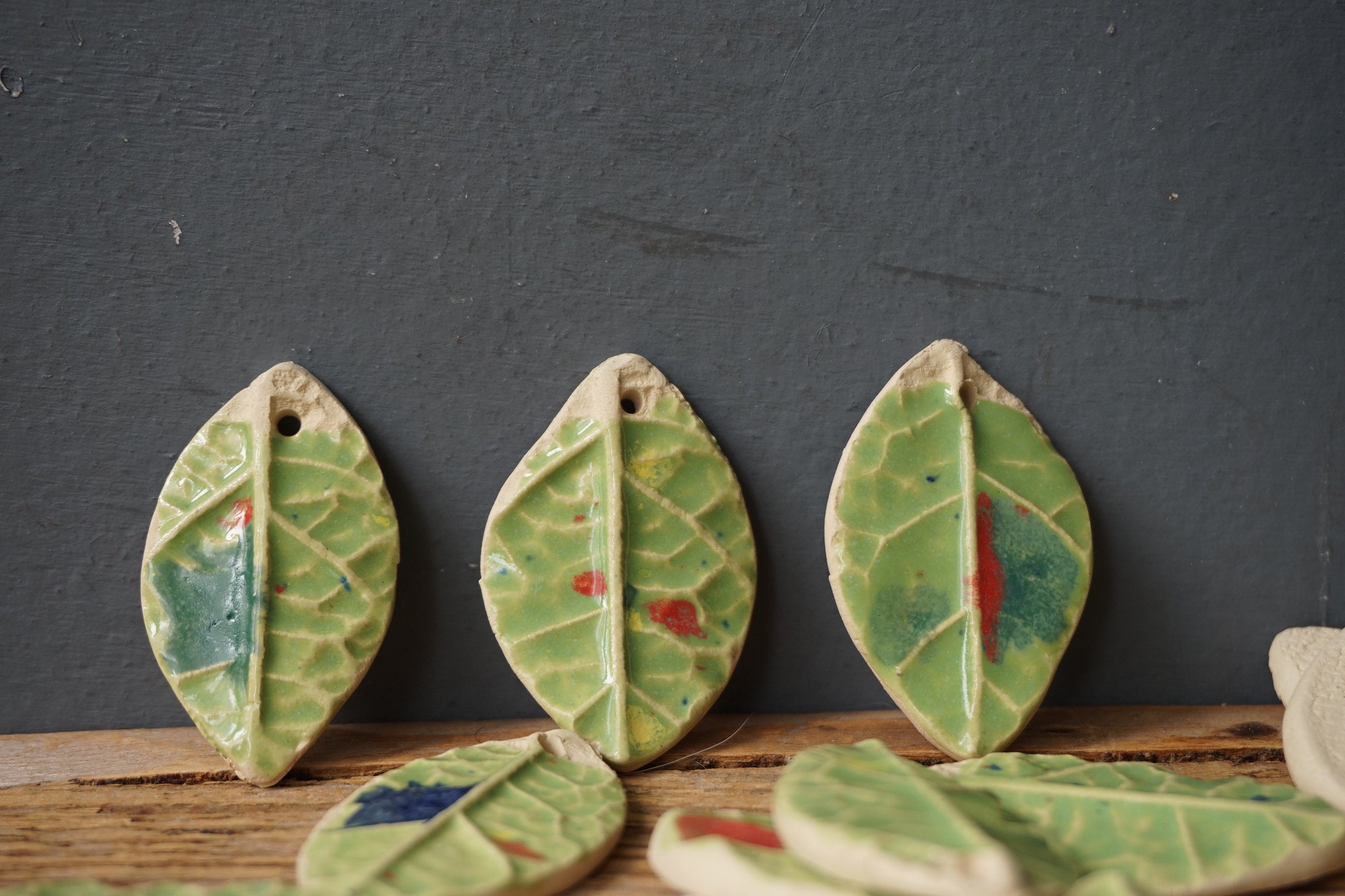 5 Ceramic LEAF Tiles / Mosaic Tile Set / Ornament / Wall Art - Etsy