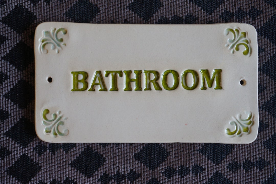 Ceramic Bathroom Sign: WC Door Plaque, Green Glaze - Etsy
