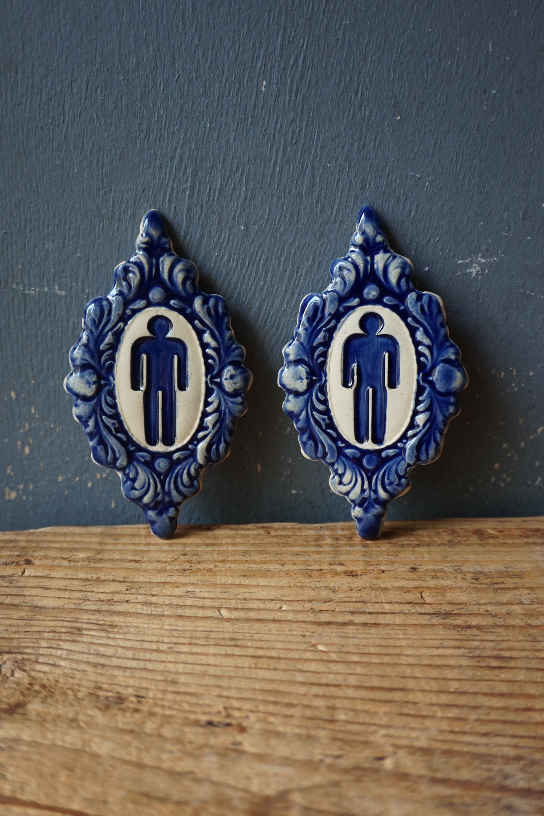 Vintage Style Ceramic WC Door Sign: Cobalt Blue Glaze - Etsy
