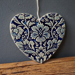 Large Ceramic Heart / Damask Ornament / Christmas Heart - Etsy