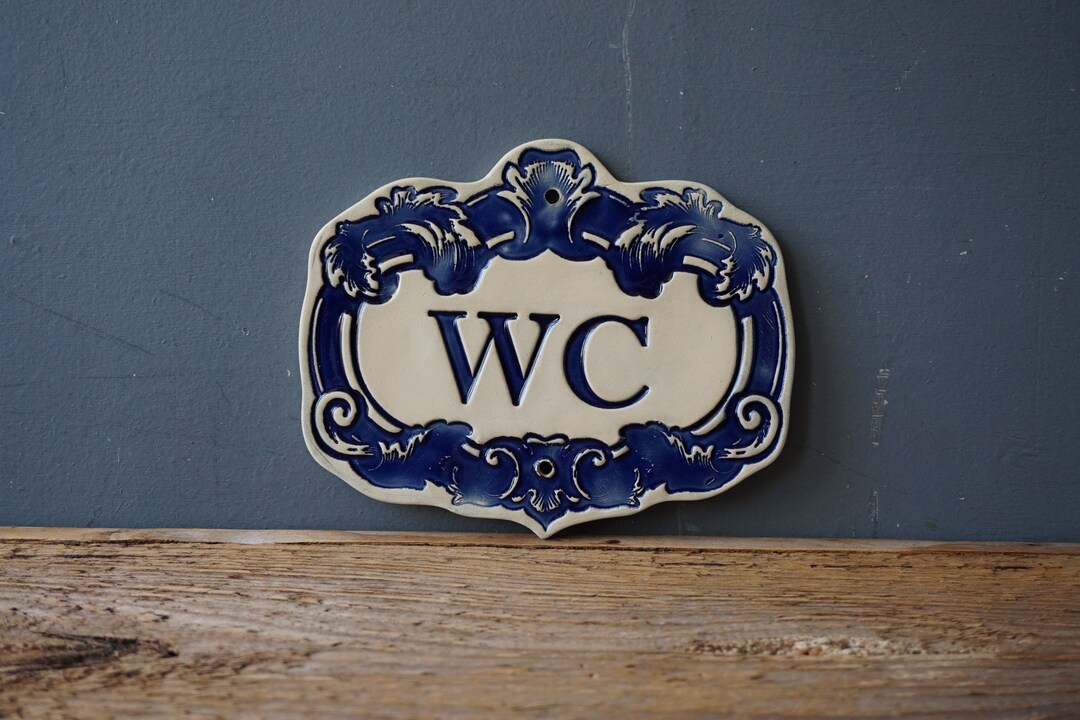 WC Sign / Home Decor / WC Door Decor / Bathroom Sign / Vintage Tile ...