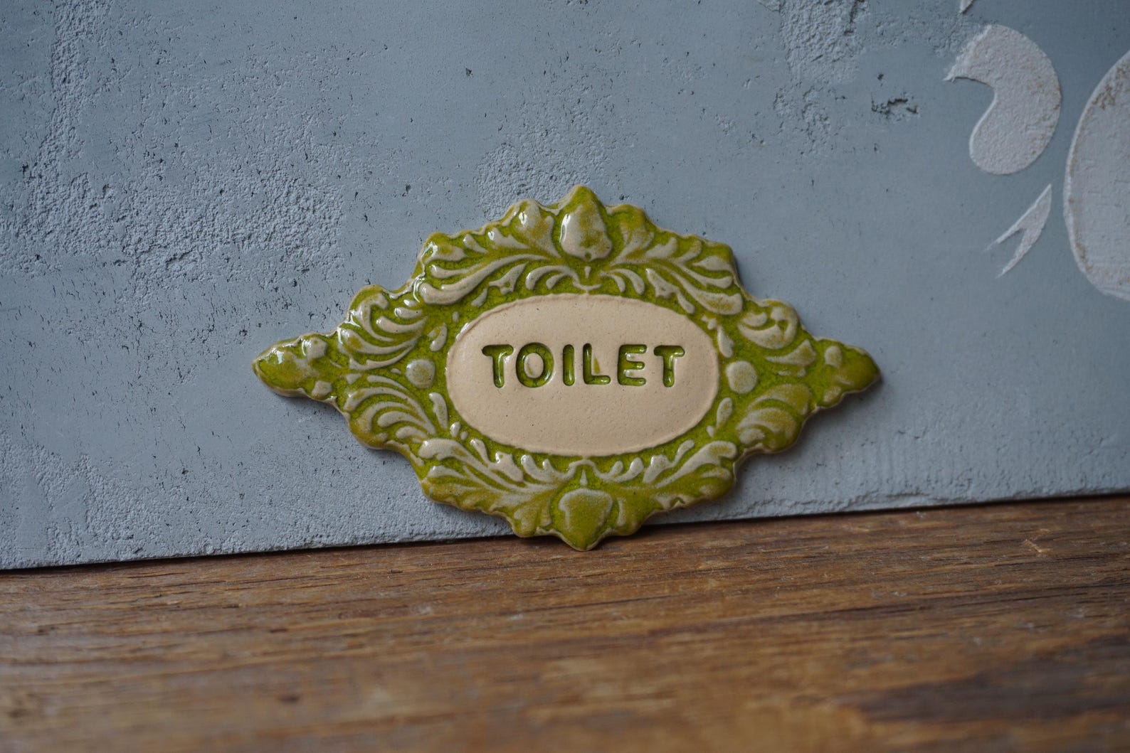 Vintage Style Ceramic TOILET Sign: White & Green Glazed Door Plaque - Etsy