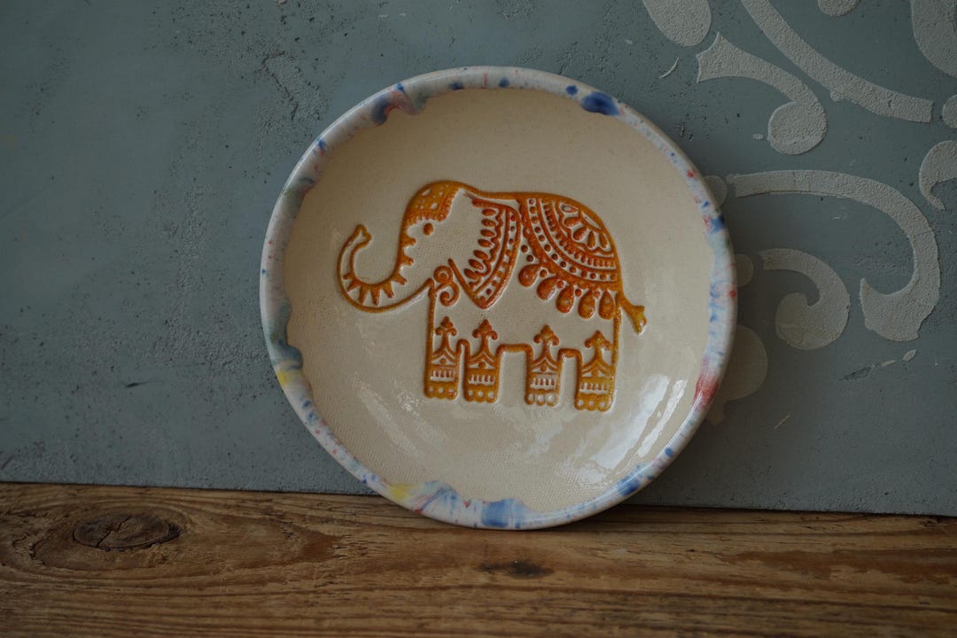 Ceramic Elephant Dish: Orange Glaze Ring Dish, Spoon Rest - Etsy