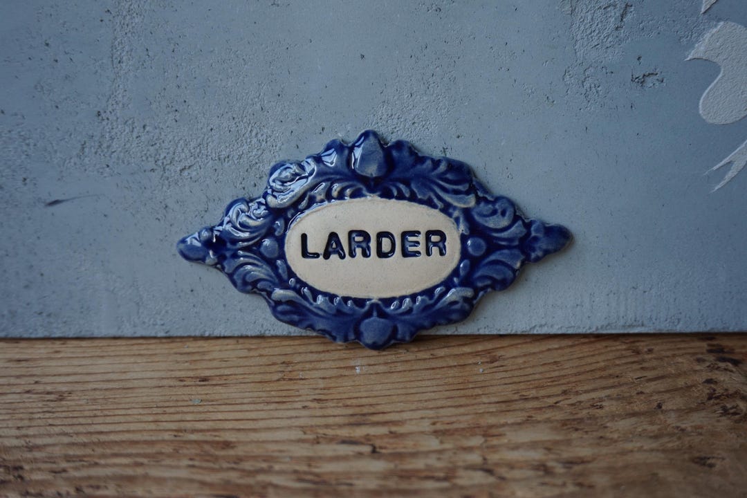 Vintage Style LARDER Ceramic Door Sign: Cobalt Blue Glaze - Etsy