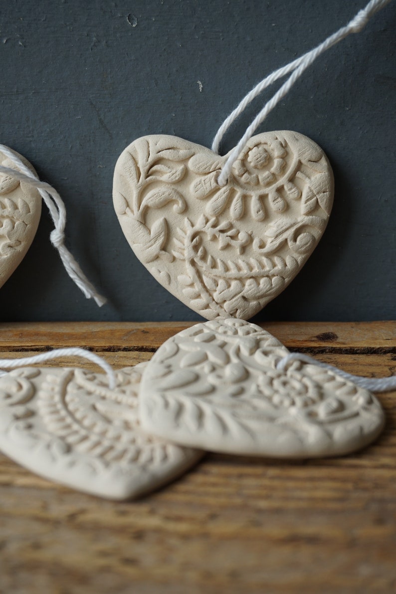 3 Ceramic Heart Favors Christmas Ornaments Anniversary Gift - Etsy