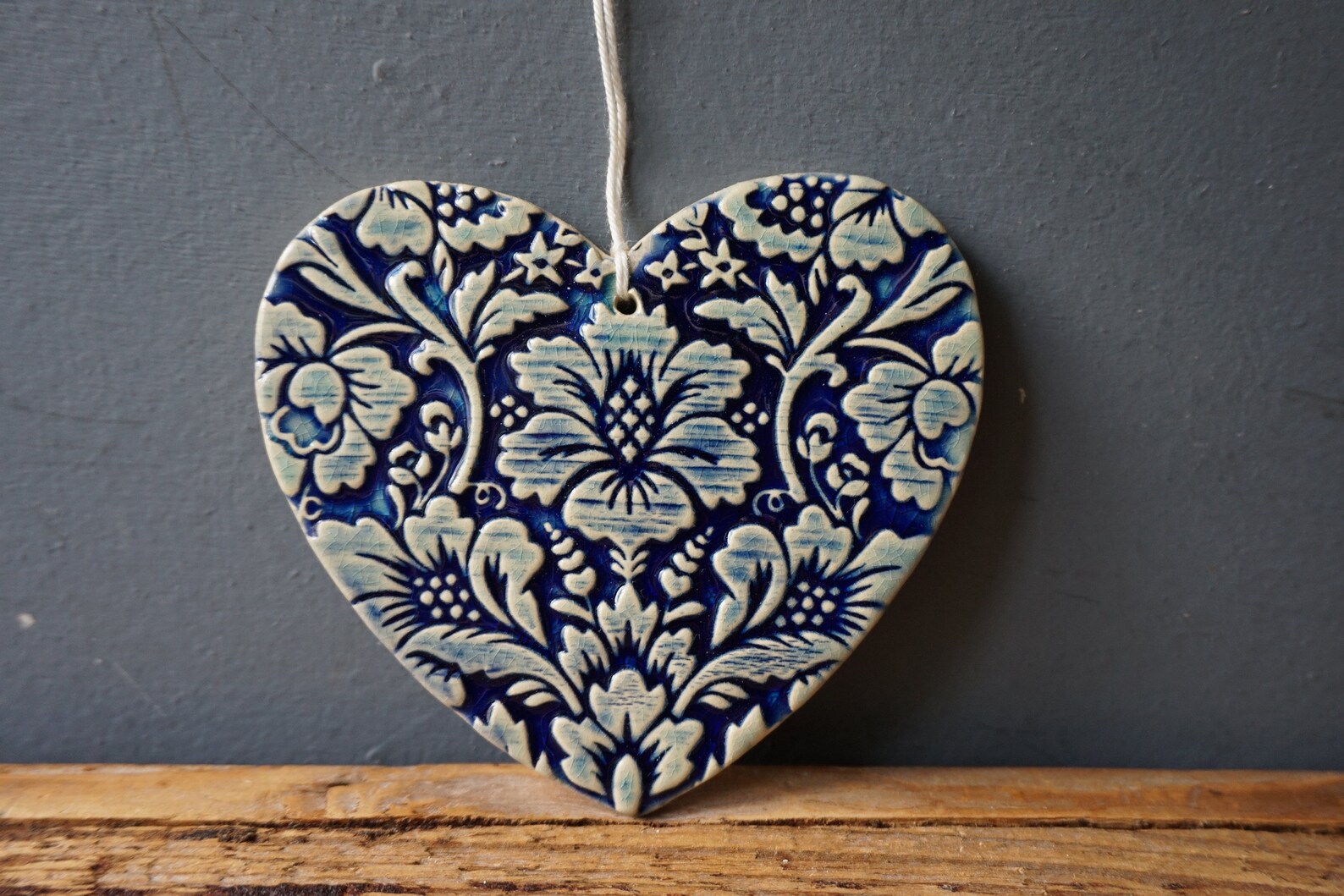 Large Ceramic Heart / Damask Ornament / Christmas Heart - Etsy