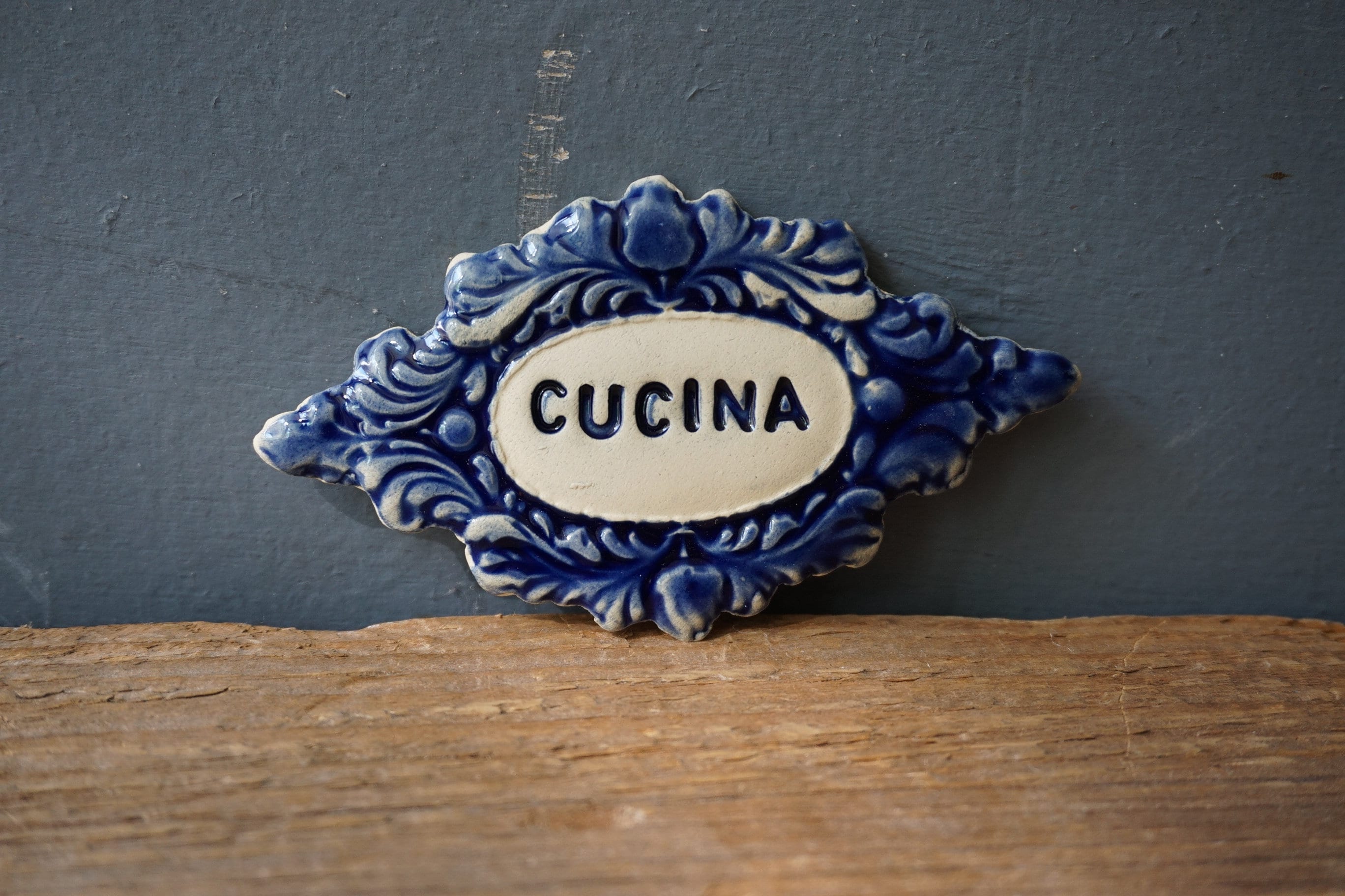 CUCINA Ceramic Door Sign: Cobalt Blue Glaze, Kitchen Decor - Etsy