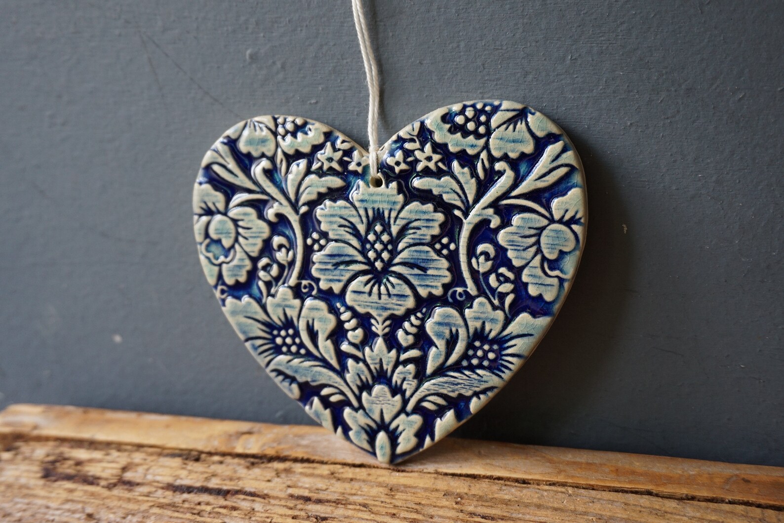 Large Ceramic Heart / Damask Ornament / Christmas Heart - Etsy