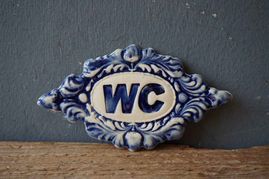 Ceramic WC Door Sign: Cobalt Blue Glaze, Vintage Style - Etsy