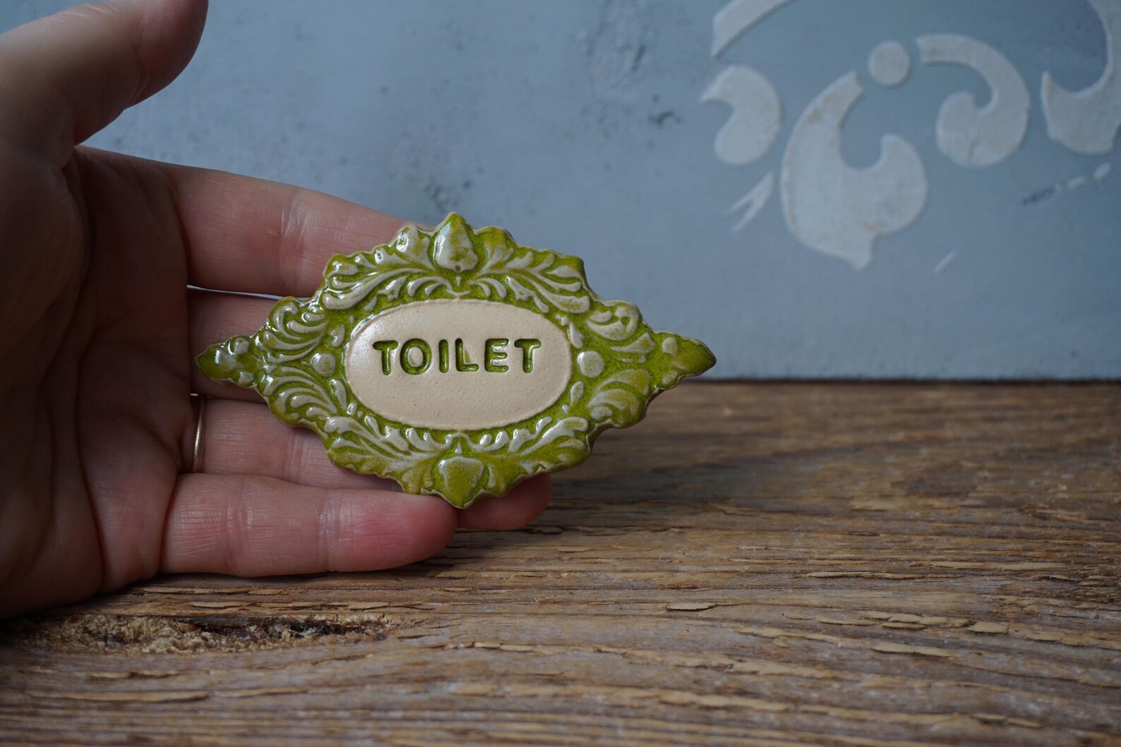 Vintage Style Ceramic TOILET Sign: White & Green Glazed Door Plaque - Etsy