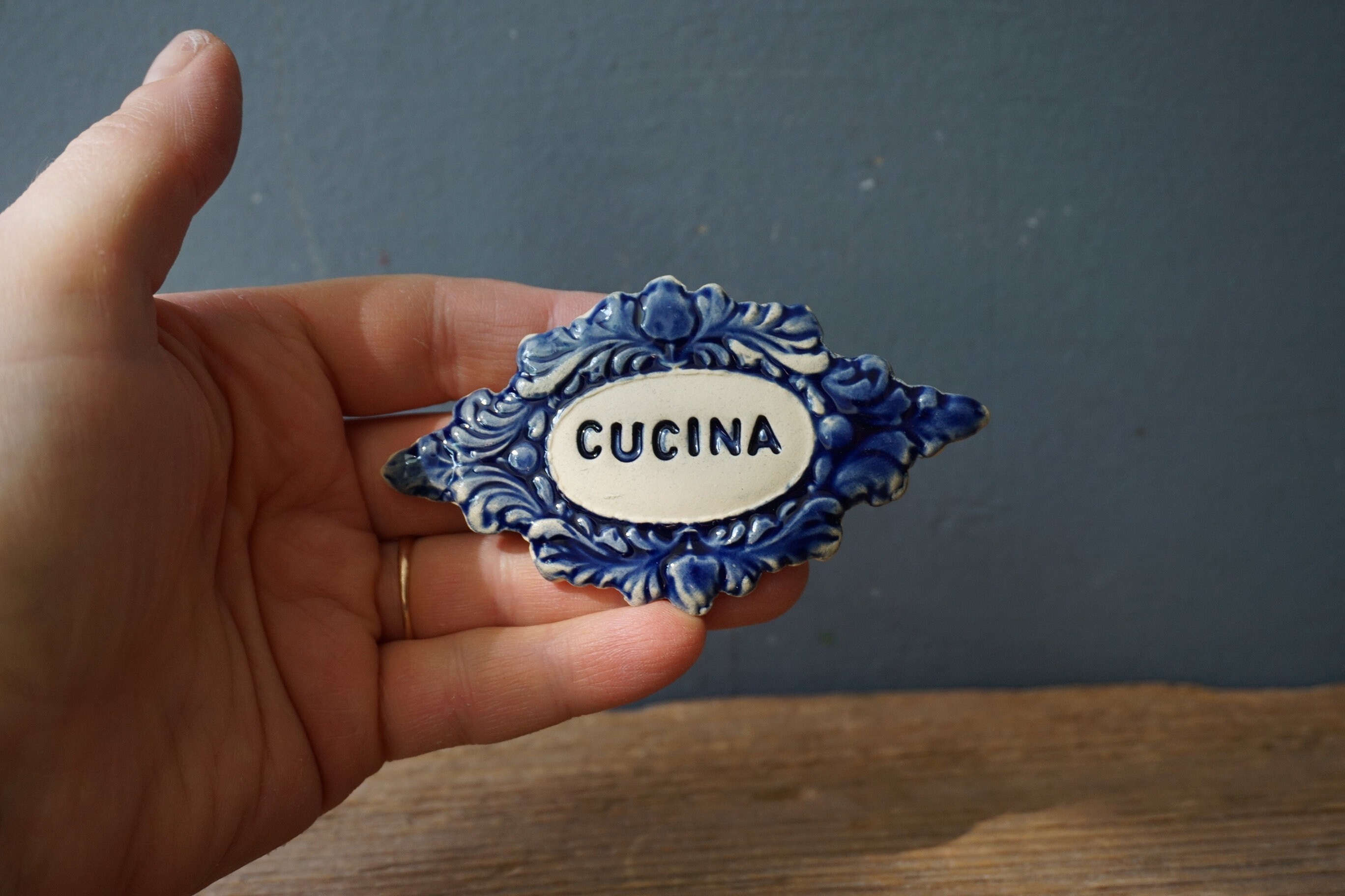 CUCINA Ceramic Door Sign: Cobalt Blue Glaze, Kitchen Decor - Etsy