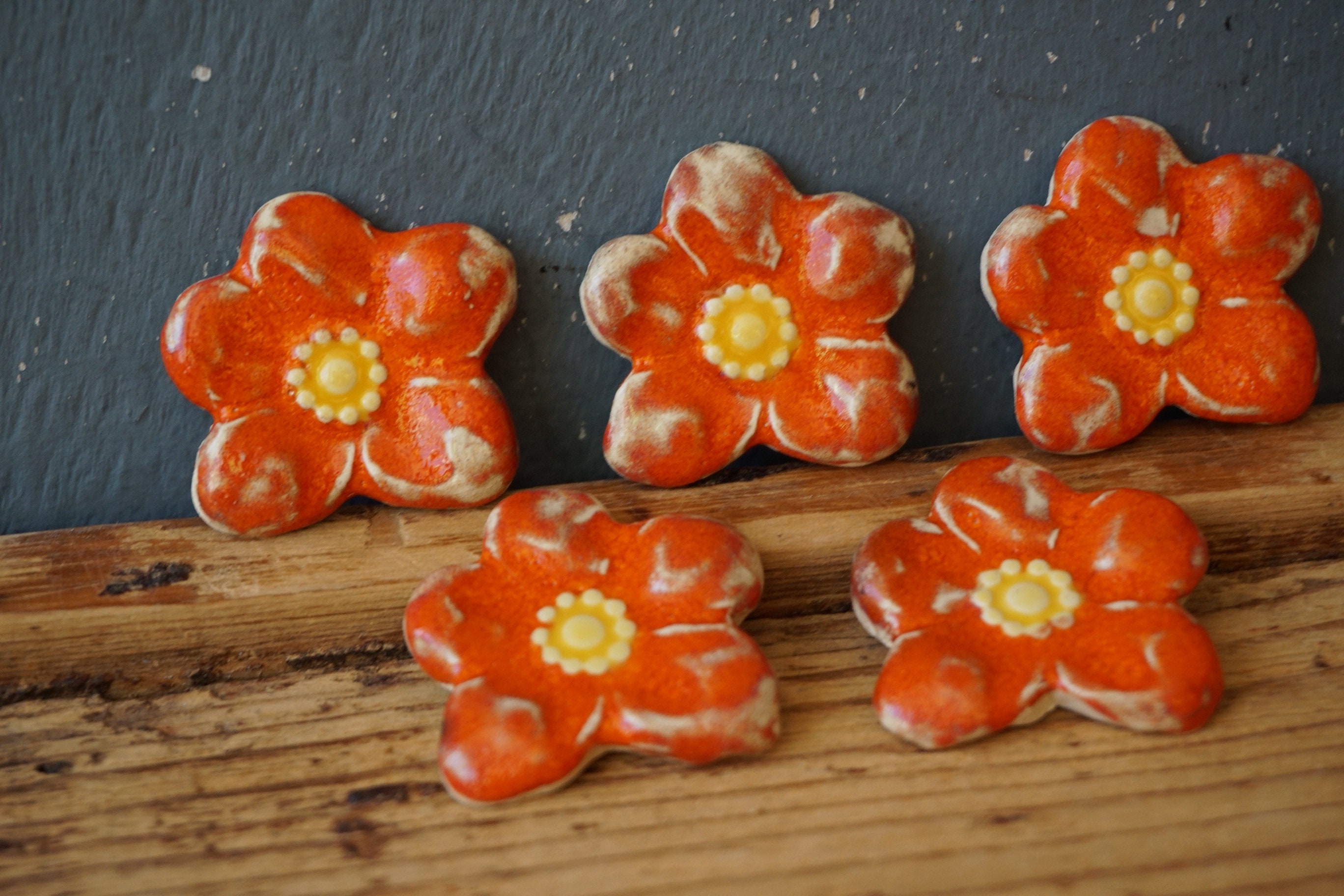 5 Ceramic FLOWER TILES / Mosaic Tile Set / Ornament / Wall Art - Etsy