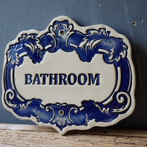 Vintage Style Ceramic Bathroom Sign: Cobalt Blue Glaze, WC Door Plaque ...