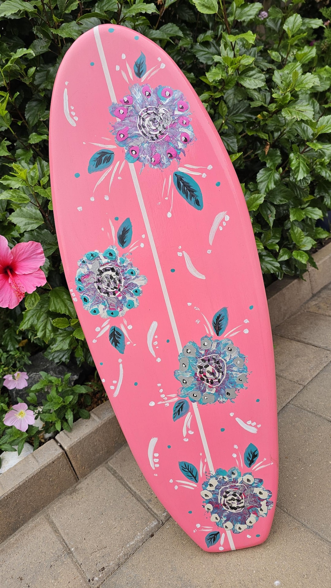 Pink Floral Surfboard Wall Art | Hawaiian Beach Decor | Nursery Surf ...
