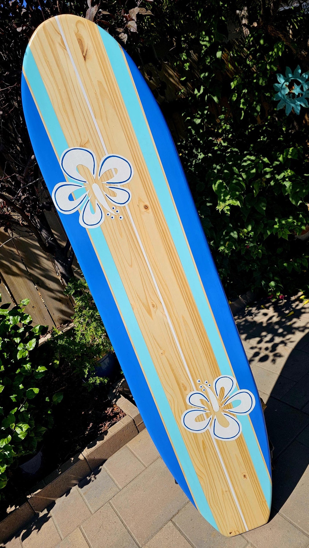 Decorative Blue Surfboard Wall Art Hibiscus Surf Board Decor Wooden ...
