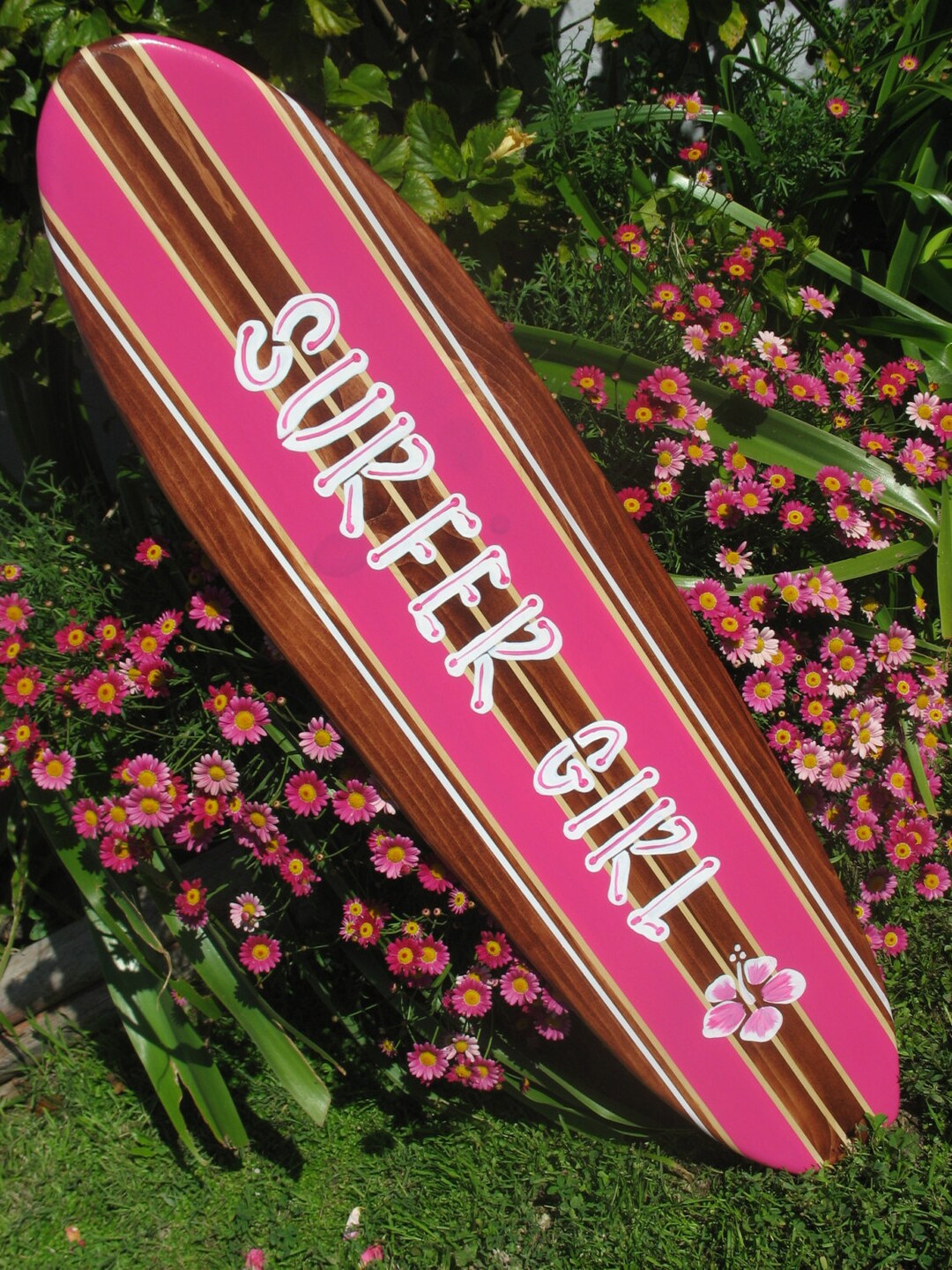 Pink Surfer Girl Hibiscus Surfboard Wall Art | Personalized Kids Decor ...