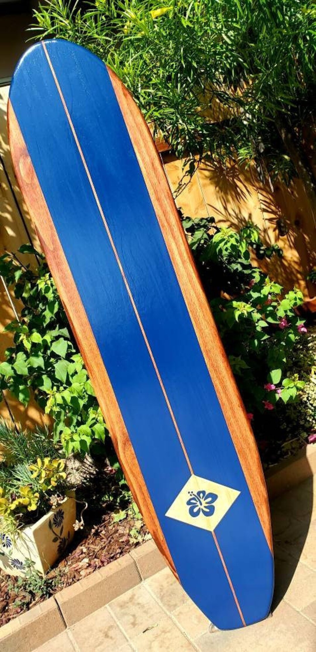 Navy Hibiscus Surfboard Wall Art | Beach Decoration | Decor Surf Wooden ...