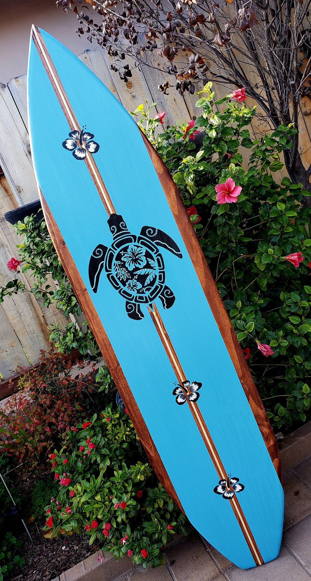 Turtle Surfboard Wall Art | Hibiscus Beach Decoration | Honu Surf Decor ...