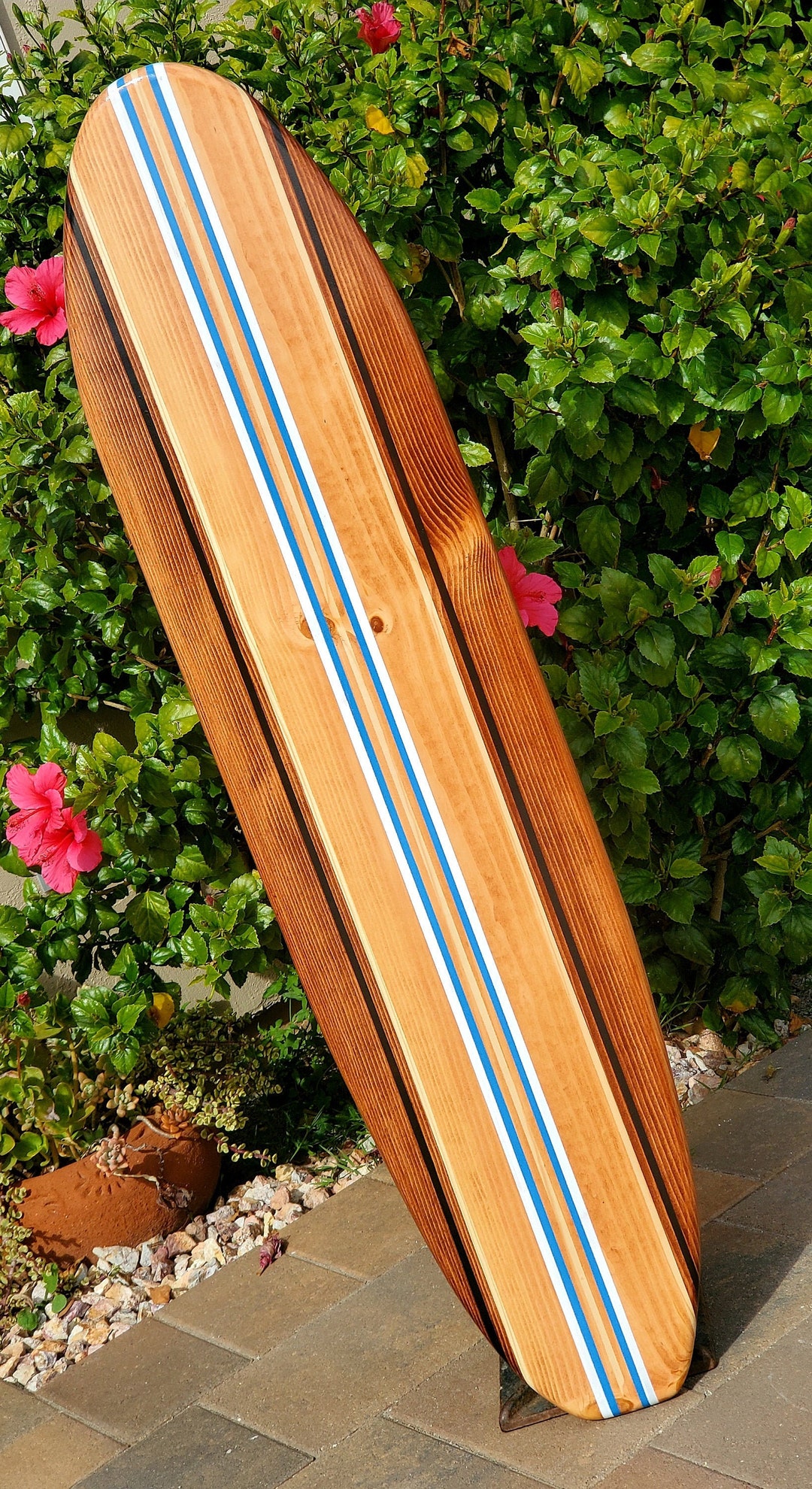 Blue Striped Surfboard Wall Art Beach Decor Longboard Decorative Wood ...