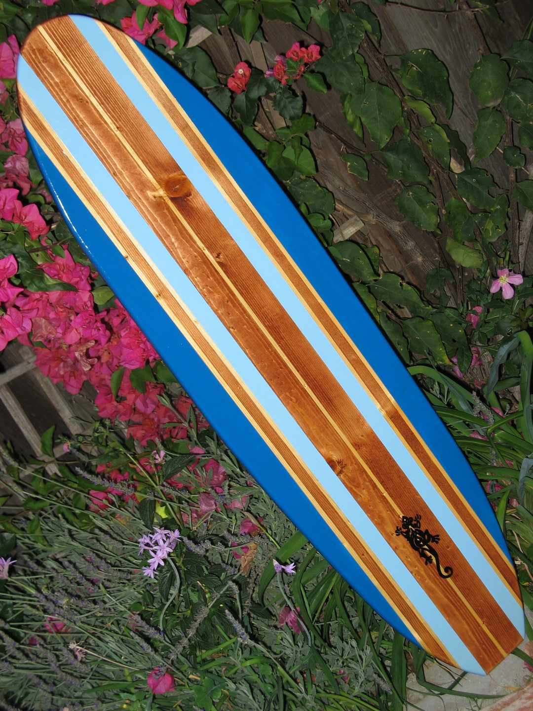Blue Gecko Surfboard Wall Decor | Surf Beach Decor | Longboard Wood ...
