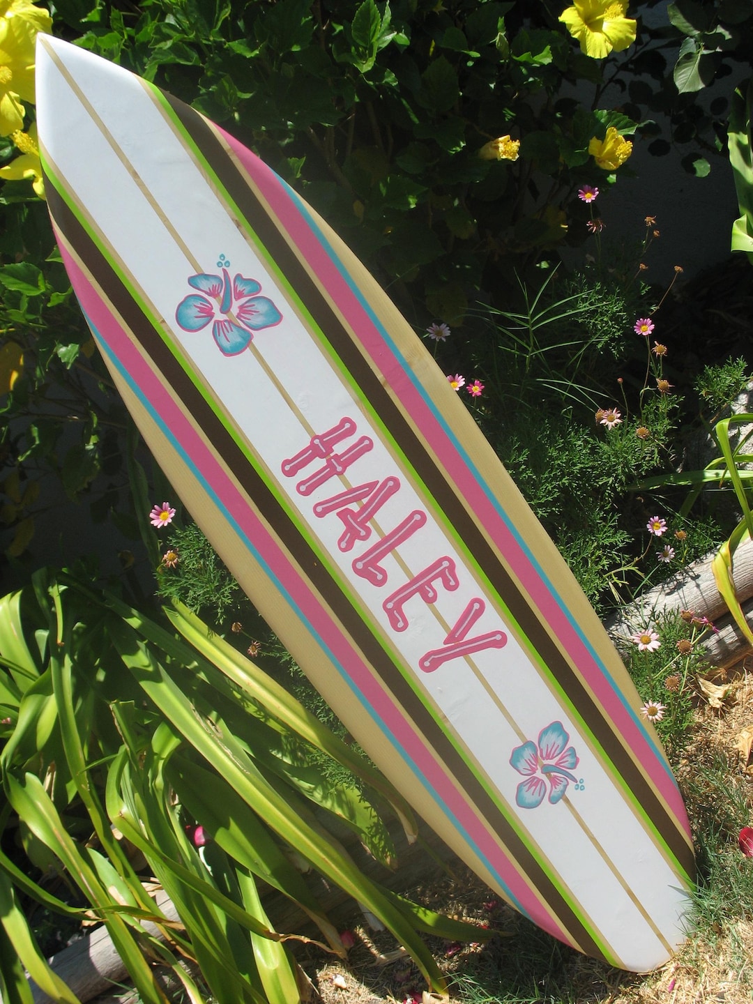 Pink Personalized Girlie Surfboard Wall Art | Hibiscus Surf Decor ...