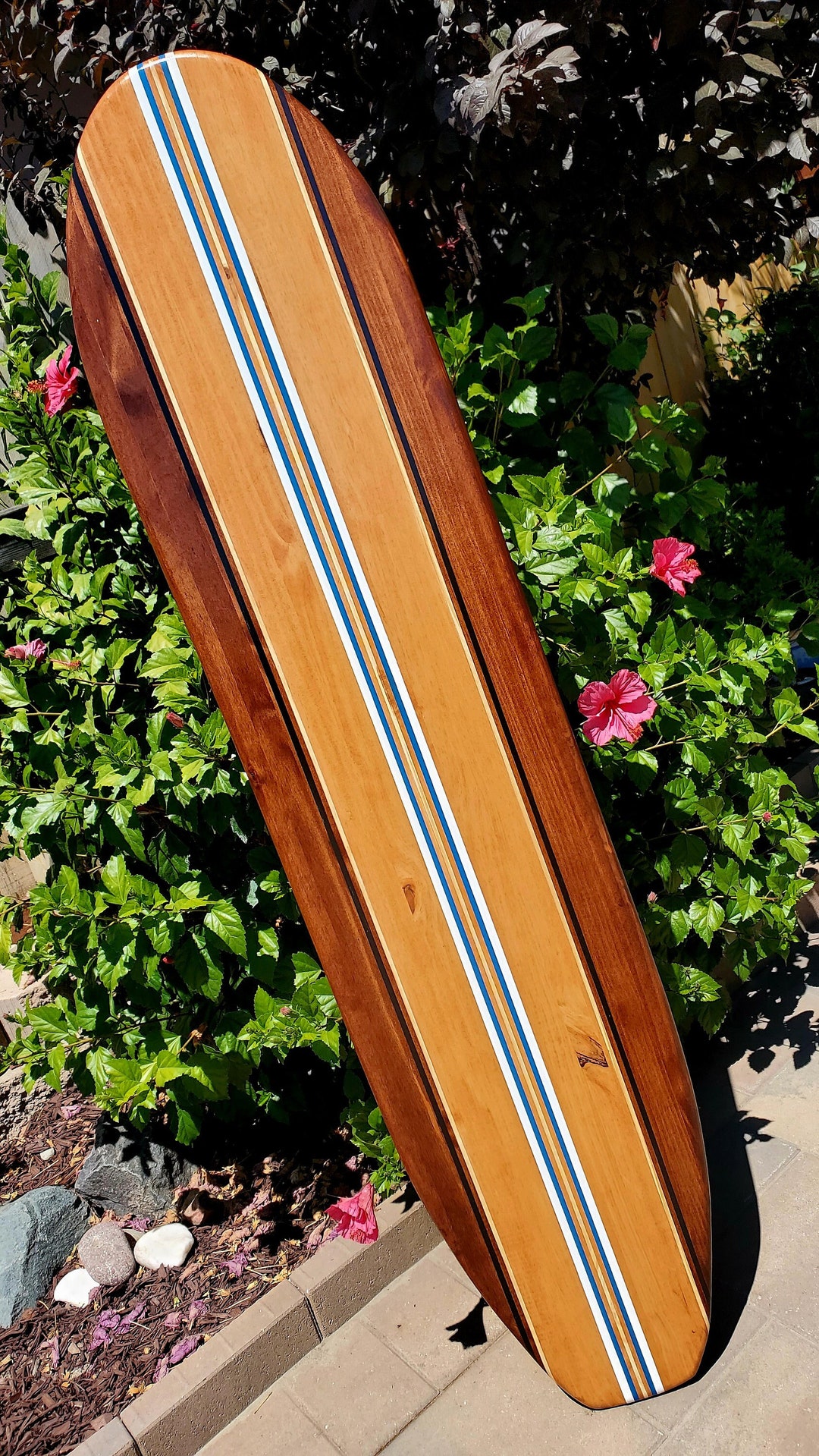 Surfboard Blue Striped Wall Art | Hawaiian Longboard | Decoration ...