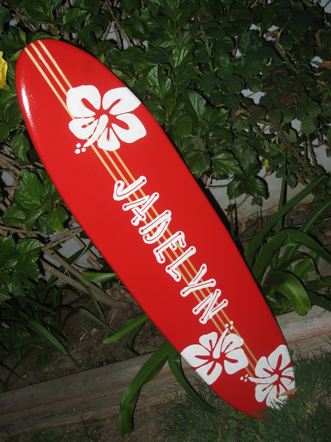 Red Hibiscus Surfboard Wall Art | Personalized Kids Decor | Wooden ...