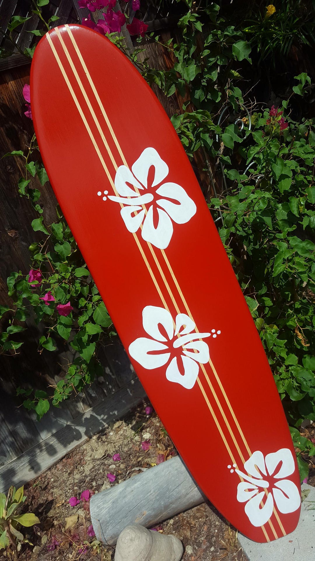 Red Hibiscus Surfboard Wall Art | Hawaiian Surf Decor | Beach ...